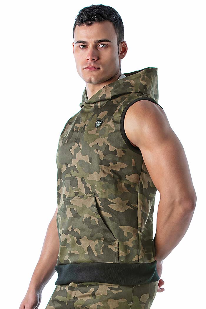 TOF Paris Army Sleeveless Hoodie Khaki Camouflage - EasyFunShop